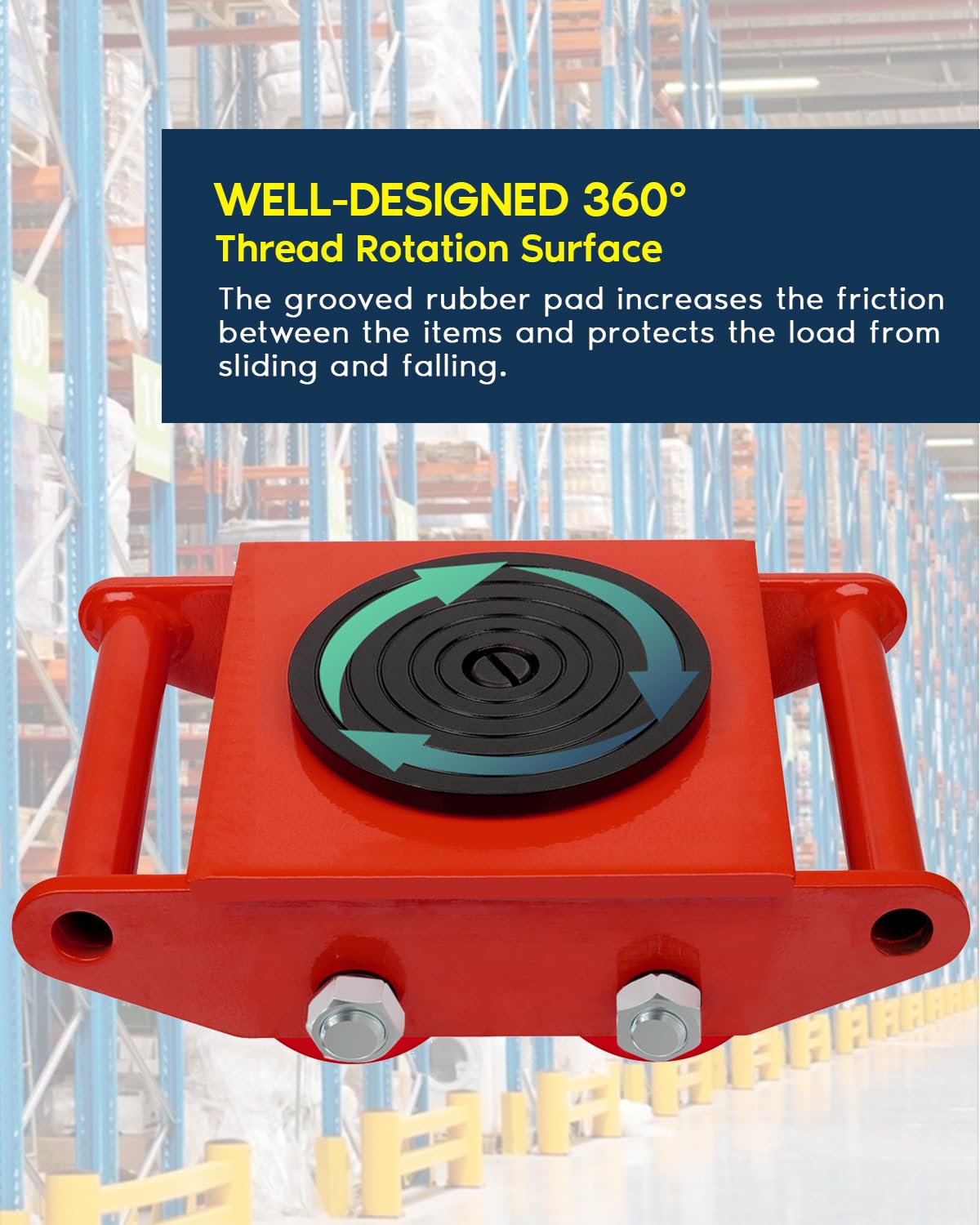 FAHKNS Machinery Moving Skate Heavy Duty Machinery Skates Cargo Mover 6T Machine Skates with 360° Rotation Cap 4 PU Rollers for Heavy Duty Industrial Moving Equipment(Red)