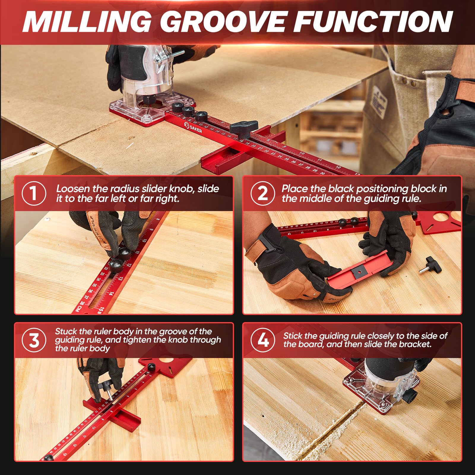 Saker New 4 in 1 Router Milling Groove Bracket|Cabinet Hardware Jig with Automatic Center Punch|Router Milling Groove Bracket Advantages|Router Guides for Woodworking
