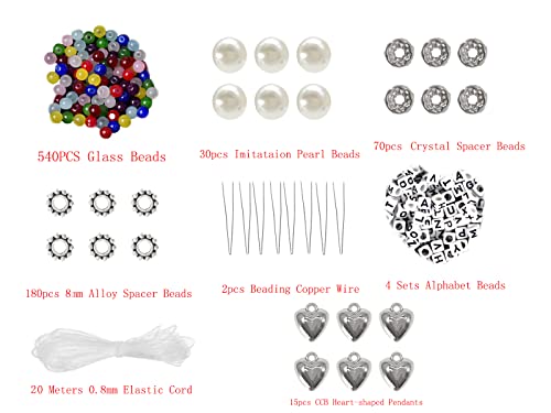 PAMIR TONG 1000pcs Glass Bead Sets for Jewelry Making Kit, 8MM Bracelets Beads Supplies,Imitative Jade Beads,Pearl Beads, Crystal Spacer Beads, Bracelet Loose Bead Sets
