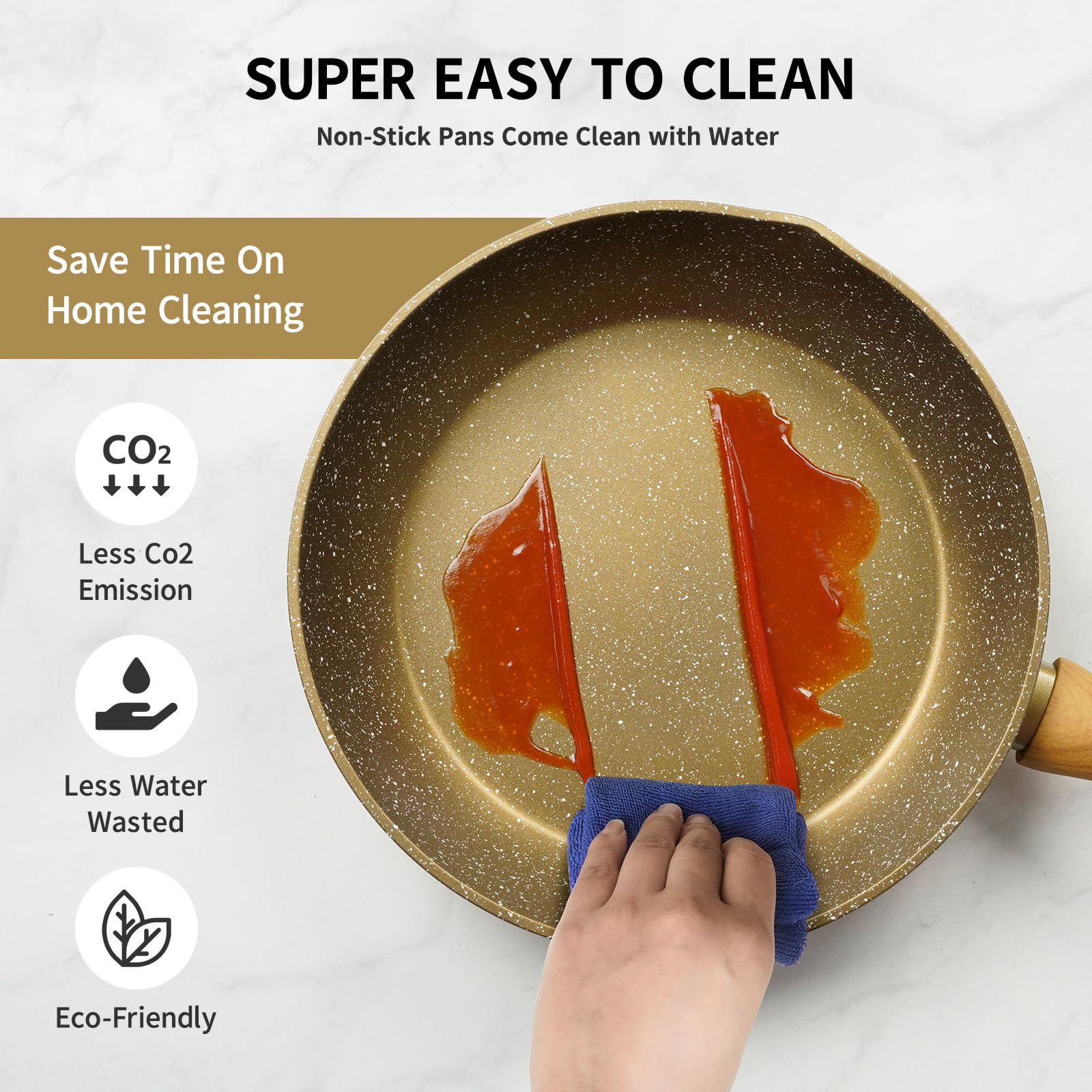Nonstick Frying Pan,Gold Granite Coating Egg Pan Skillet Omelette Pan,8 Inch Non Stick Fry Pan,Kitchen Cookware Induction Compatible Pan, PFOA Free