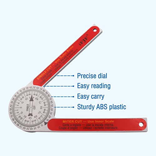 Miter Saw Protractor Replacement for #505P-7 Angle Finder Featuring Precision Laser-Inside & Outside Miter Angle Finder Protractor for All Building Trades, Plumbers, Carpenters Plastic (Red)