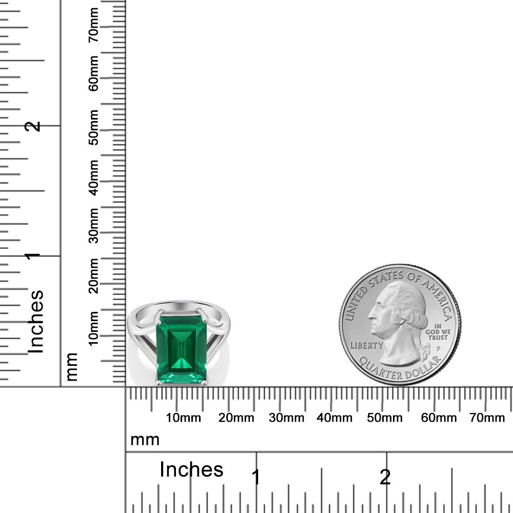 Gem Stone King 925 Sterling Silver Emerald Cut Green Simulated Emerald Engagement Ring | 6.50 Cttw | Wedding Anniversary Promise Ring For Women | Available in size 5-9