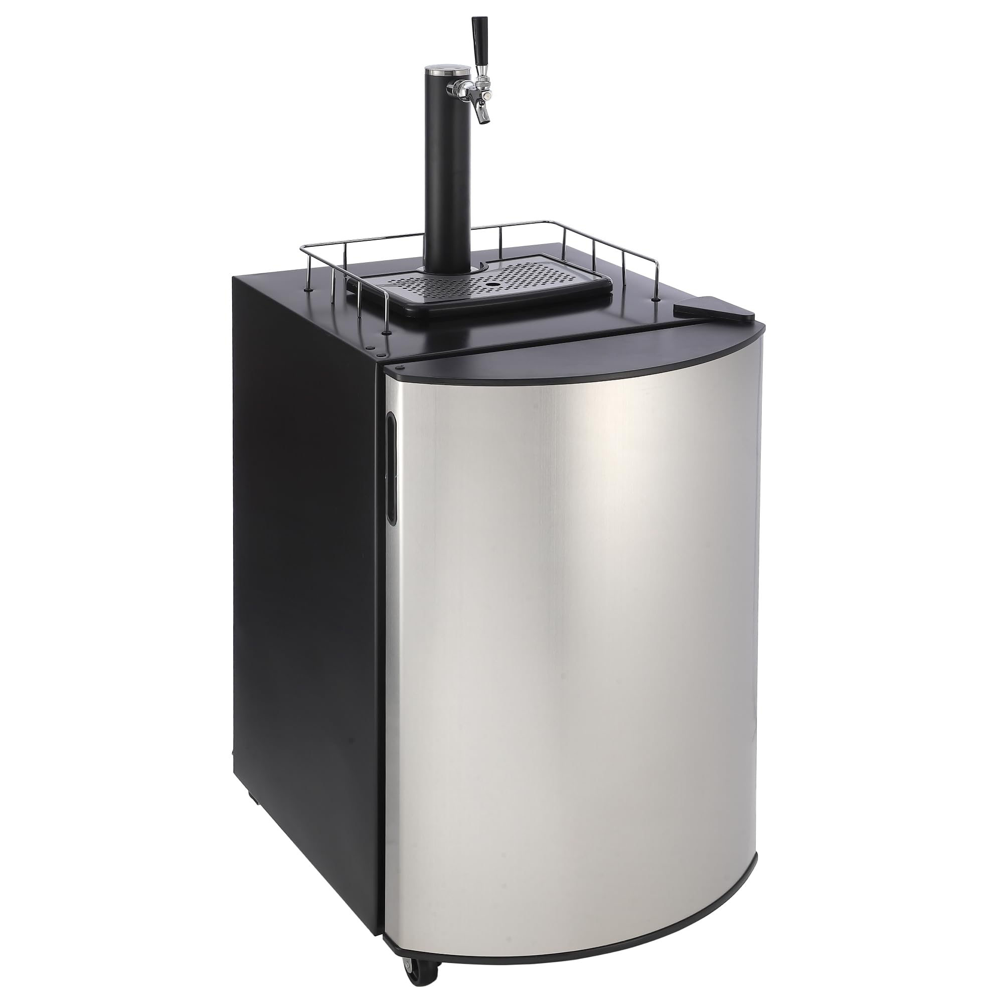 PioneerWorks Beer Kegerator, Single Tap Draft Beer Dispenser, Full Size Stainless Steel Keg Refrigerator With Drip Tray & Rail, 128L
