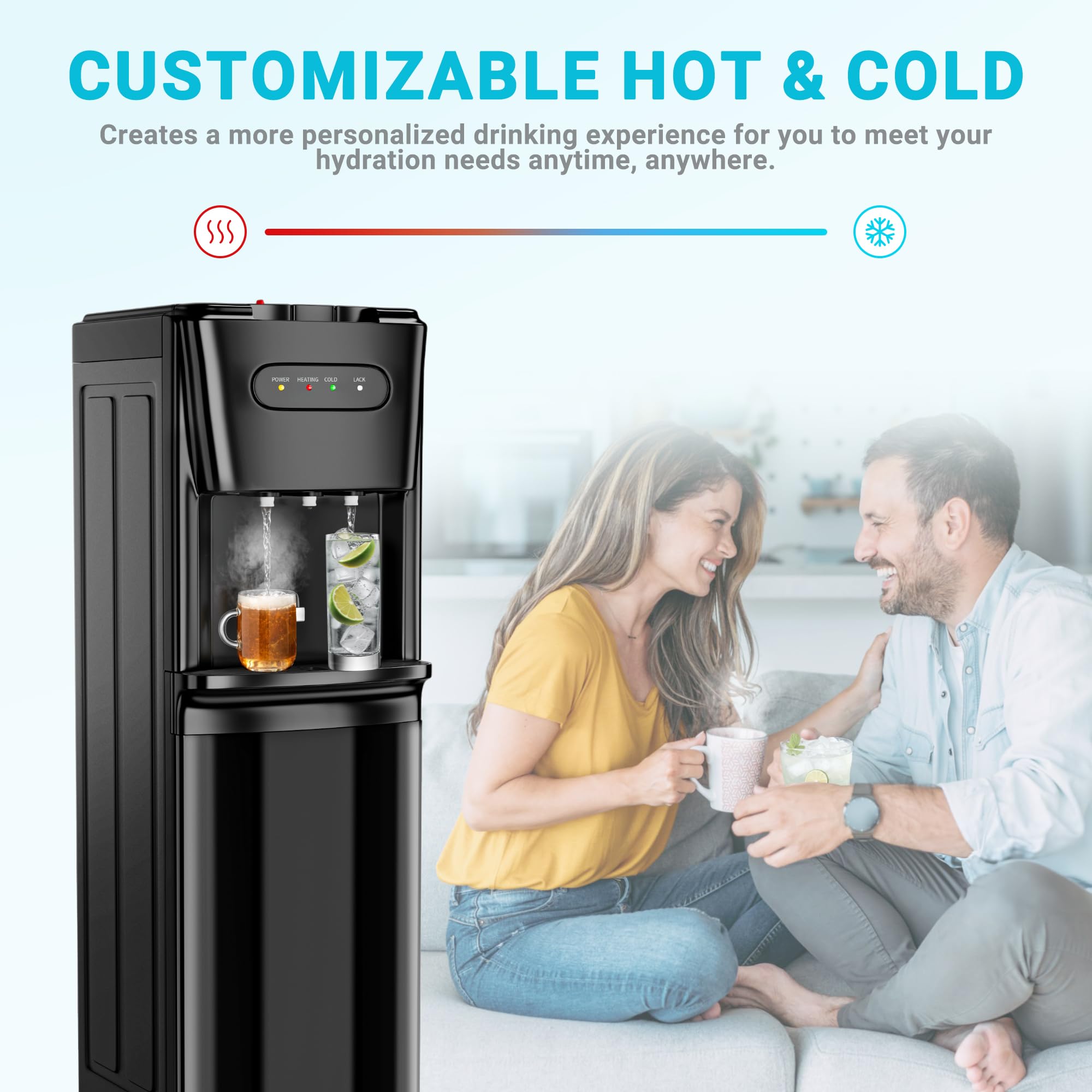 Manastin Bottom Loading Water Cooler Dispenser Hot Cold & Cool Water Dispenser for 3 or 5 Gallon Bottles, Empty Bottle Indicator, Child Safety Lock, Ideal for Office, Home, Living Room (Classic Black)