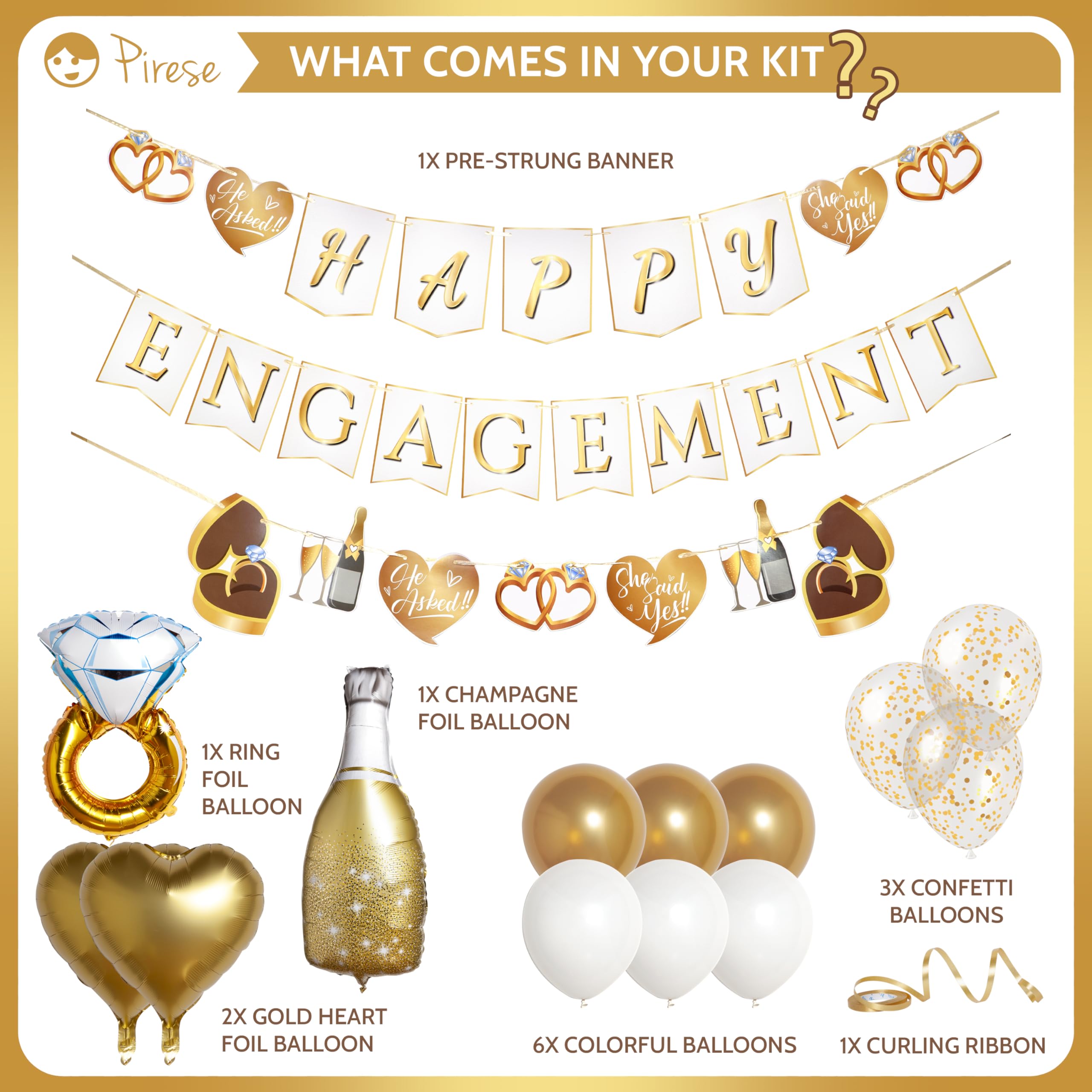 Pirese Happy Engagement Banner, Just Engaged Banner, Happy Engagement Party Decorations | Just Engaged Decorations | Almost Married Decorations | Congratulations Wedding Decorations | Engagement Sign