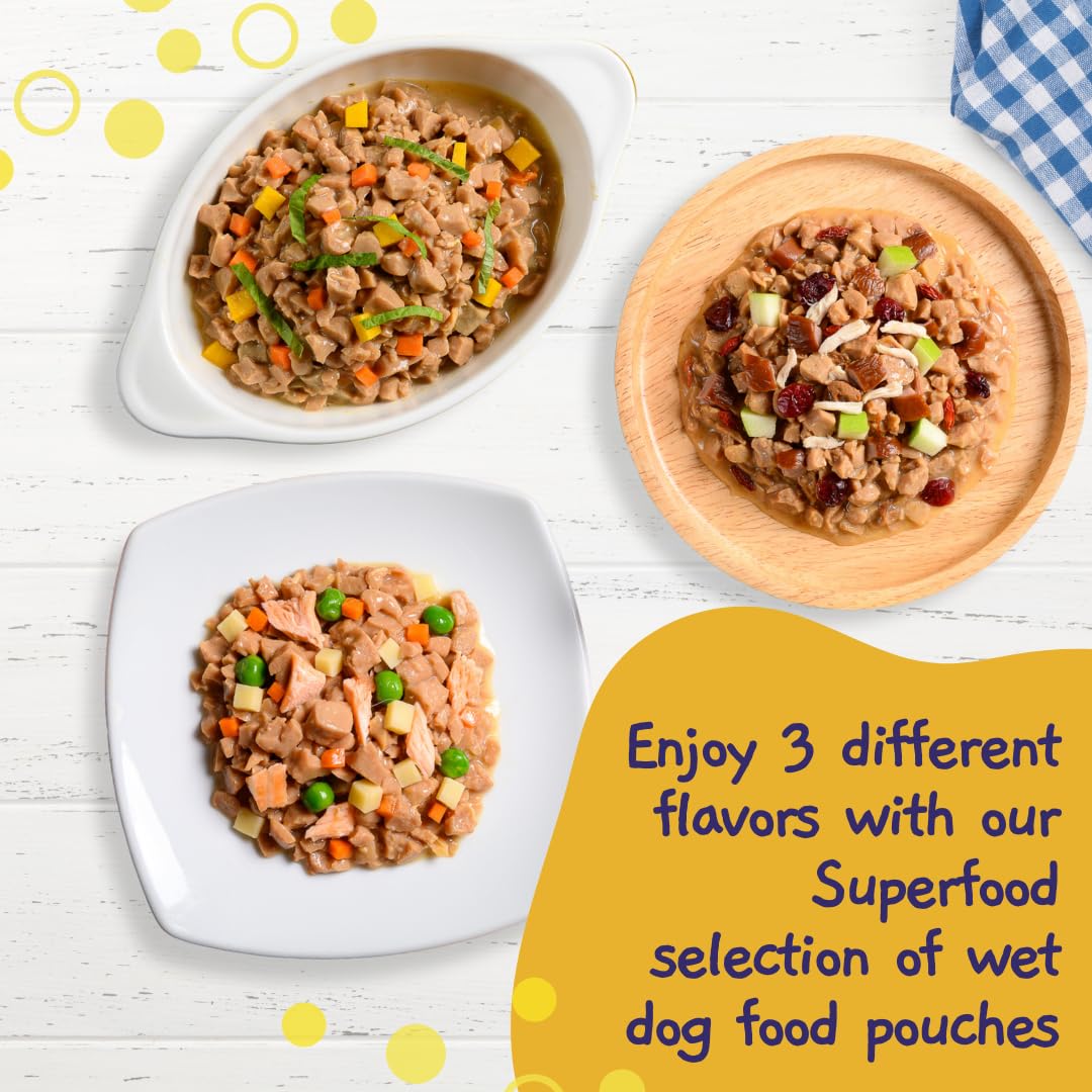 MOOCHIE Soft Wet Dog Food - Superfood Selection - Duck, Salmon & Chicken Liver Flavors - No Artificial Flavors or Preservative -12 x 2.5 oz Pouch