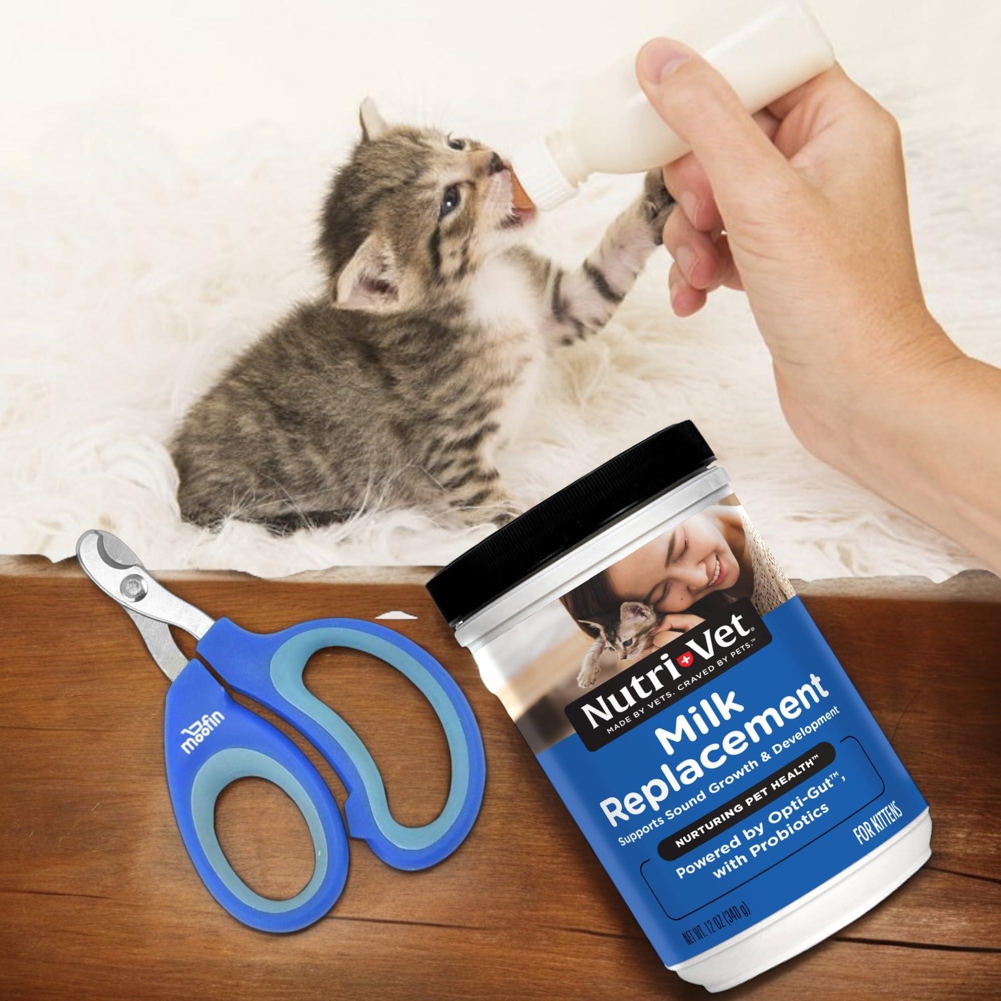moofin Nutri-Vet Milk Replacement for Kittens, 12 Oz - Kitten Powder Milk Complete Balanced Nutrition with Healthy Gut Support Probiotics, Easy Mix Powder - Bundle Pet Nail Clipper [Pack of 4]