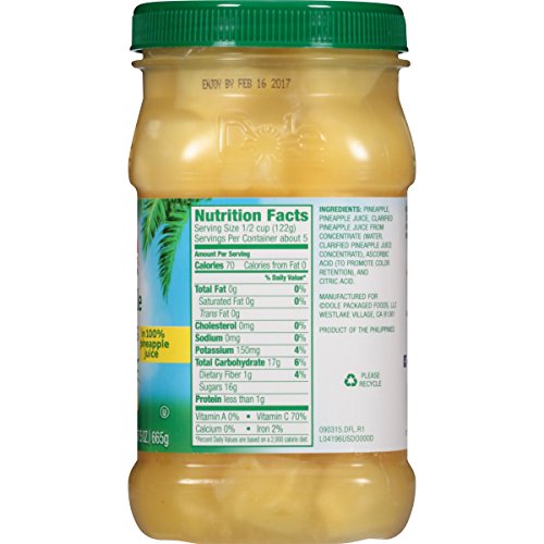 Dole Pineapple Chunks in 100% Fruit Juice, 23.5 Oz Jar