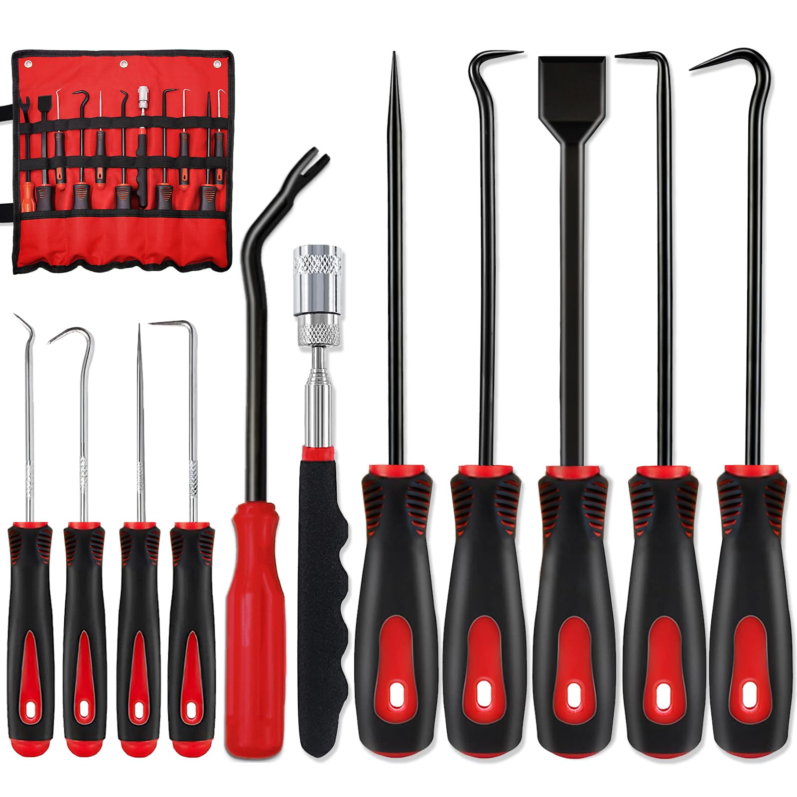 Keze 11Pcs Precision Pick & Hook Set with Scraper and Magnetic Telescoping Tool Kit for Remove Automotive Electronics Maintenance Hoses Gasket Hand Pick Up Tools