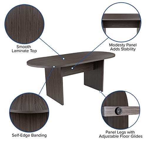 Flash Furniture 5 Piece Rustic Gray Oval Conference Table Set with 4 Black and Chrome LeatherSoft Executive Chairs