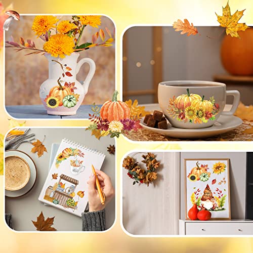 SATINIOR 16 Sheets Fall Rub on Transfers for Crafts and Furniture Maple Leaf Pumpkin Stickers Rub on Decals for Scrapbook DIY Wood Fabric Journal Dairy Envelope Crafts, 5.9 x 5.9 Inch
