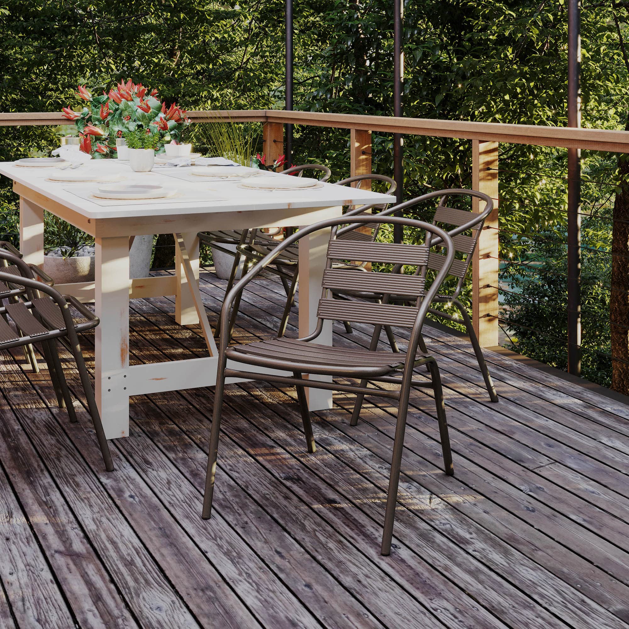 Flash Furniture Lila Bronze Metal Restaurant Stack Chair with Metal Slats