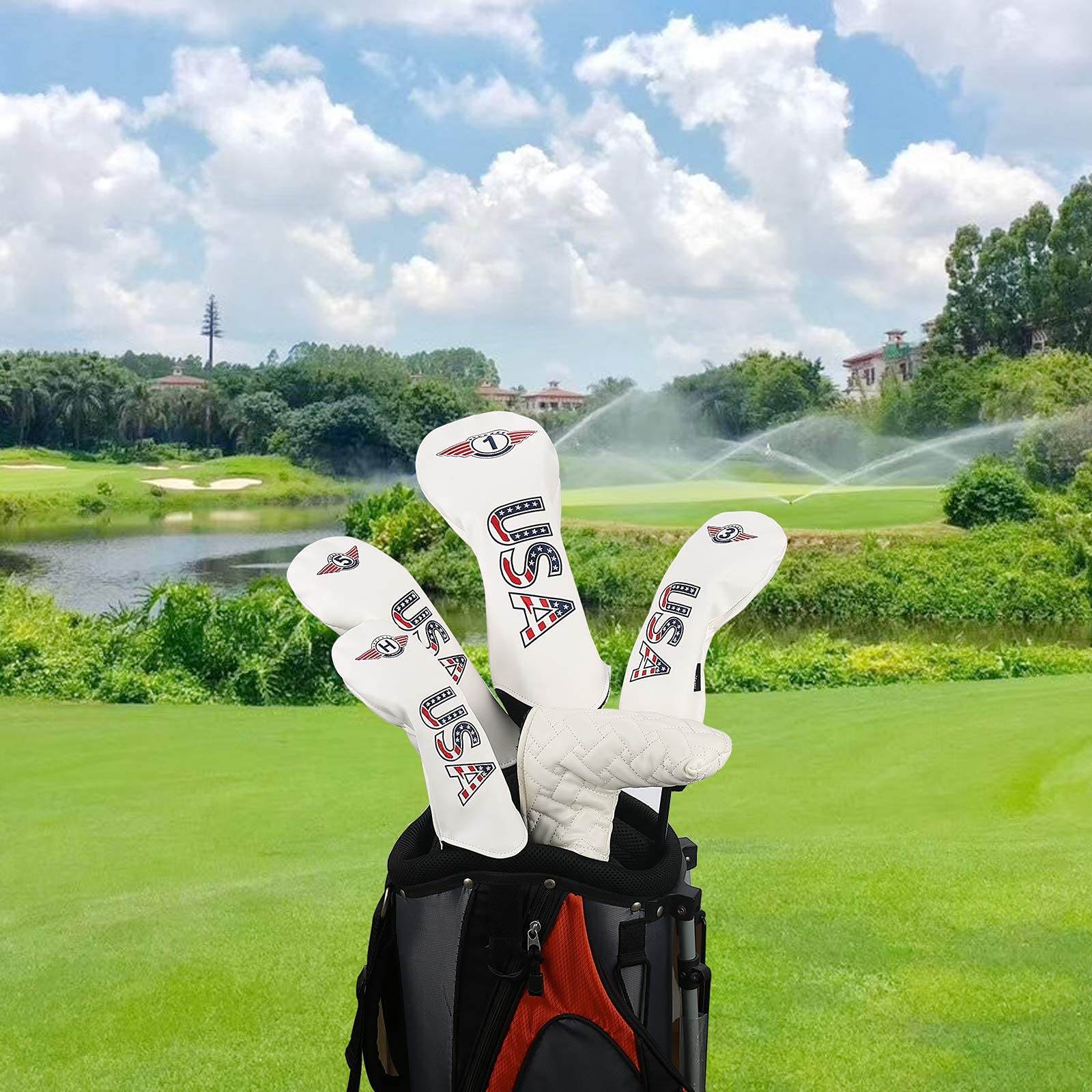 Golf Club Head Covers (4PCS) Driver Fairway #3#5 Hybrid PU Leather White for Men Women