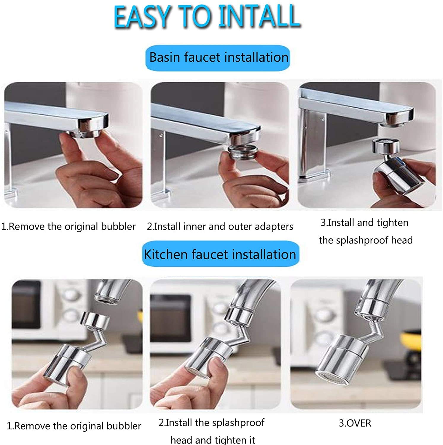 Miweel 2PCS Splash Filter Faucet,720° Faucet Aerator,Faucet Sprayer Attachment with 4-Layer Net Filter, Anti-Splash,Water Oxygen-Enriched Foam