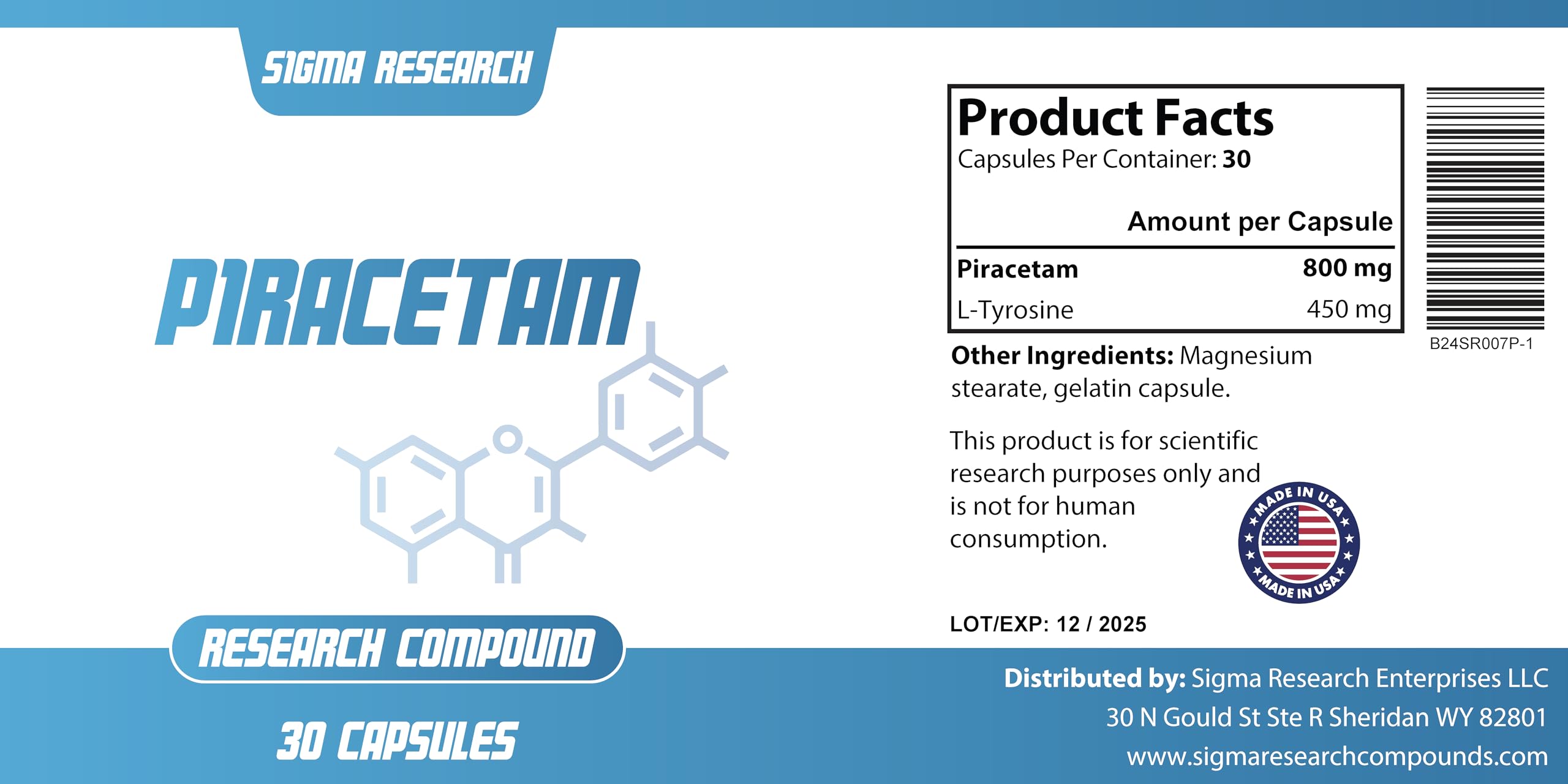 Piracetam Nootropic Research Chemical 24000 mg - Sigma Research
