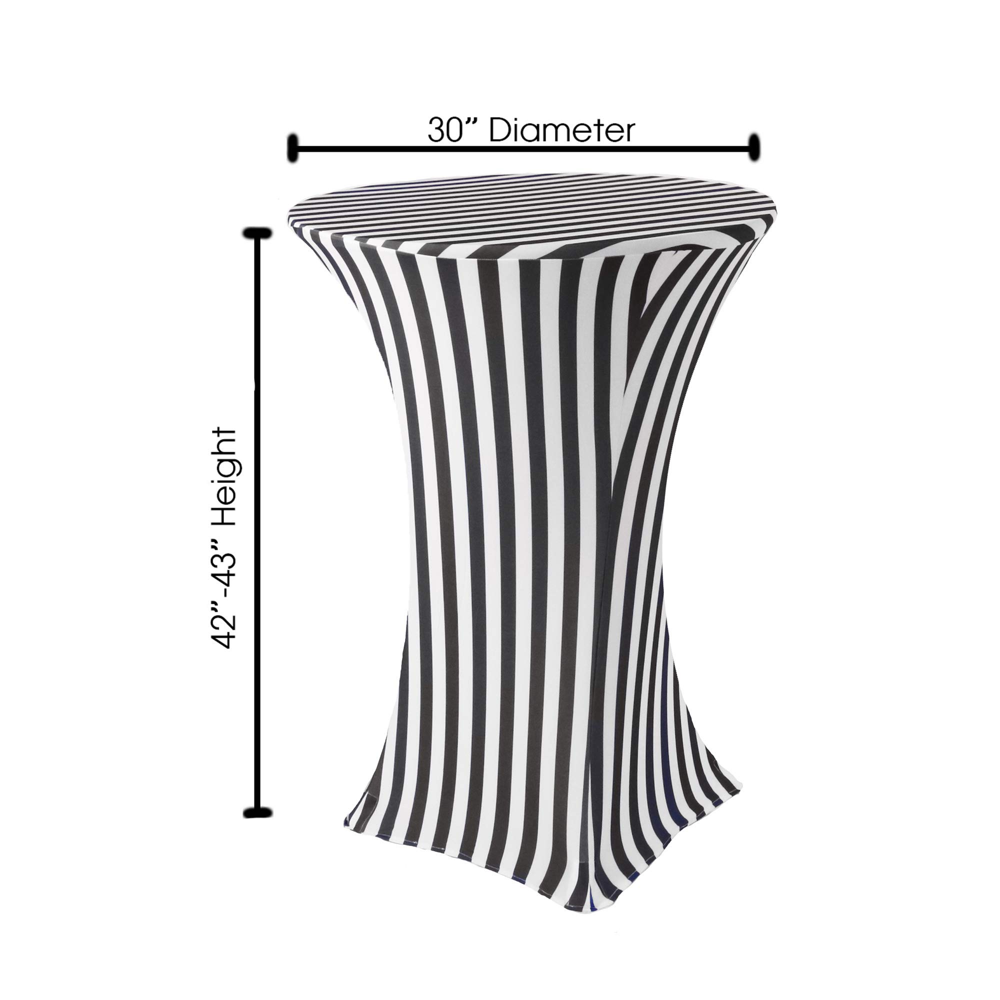 YOUR CHAIR COVERS - 30" D x 42" H Highboy Cocktail Round Stretch Spandex Table Cover - Black and White Striped, Fitted Elastic Tablecloth for Round Tables, Outdoor Party DJ Tradeshow Vendor Wedding