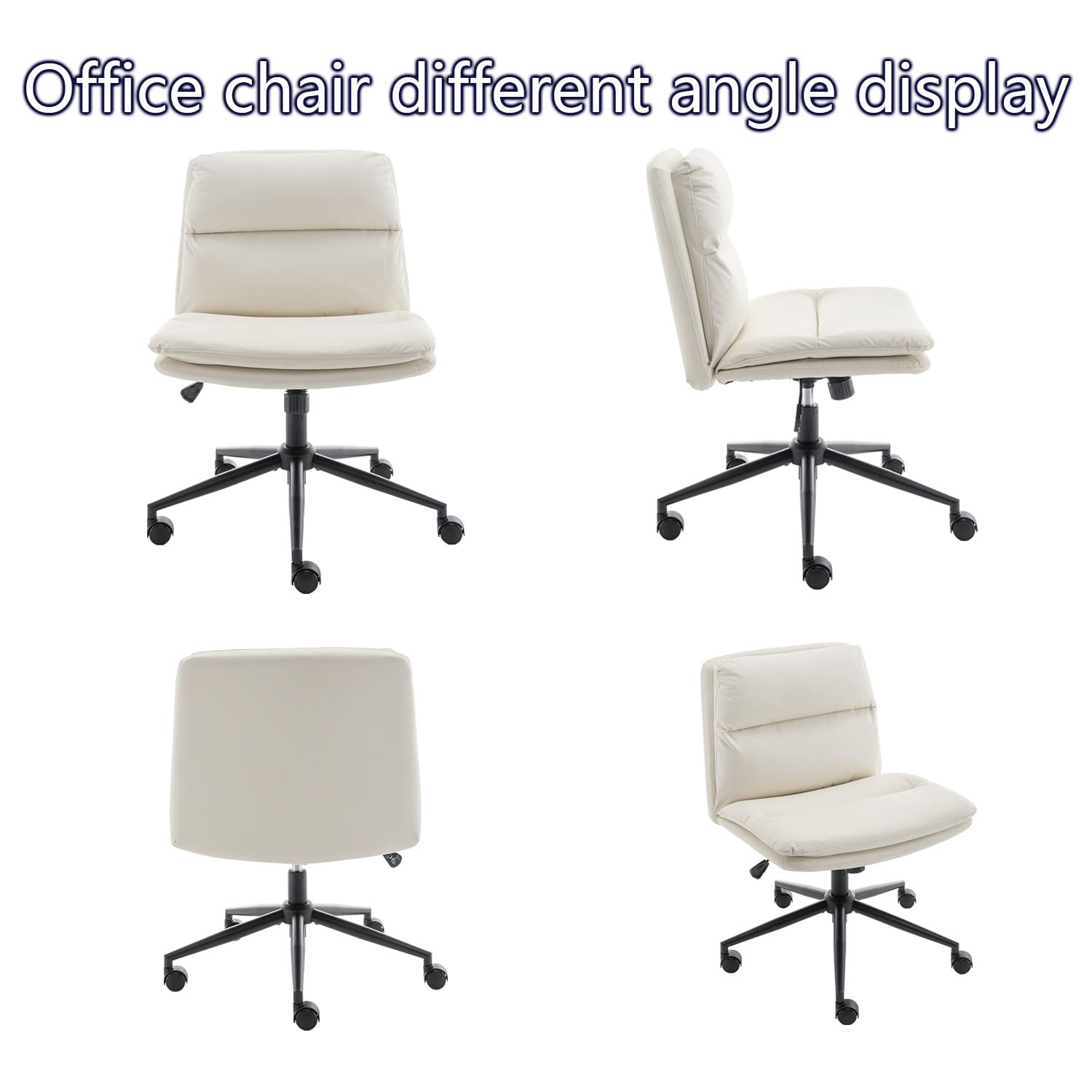 Riknuxi Criss Cross Chair with Wheels, Ergonomic Home Office Desk Chairs with Black Base, Modern Vanity Chair for Home, Office, Make Up (White)