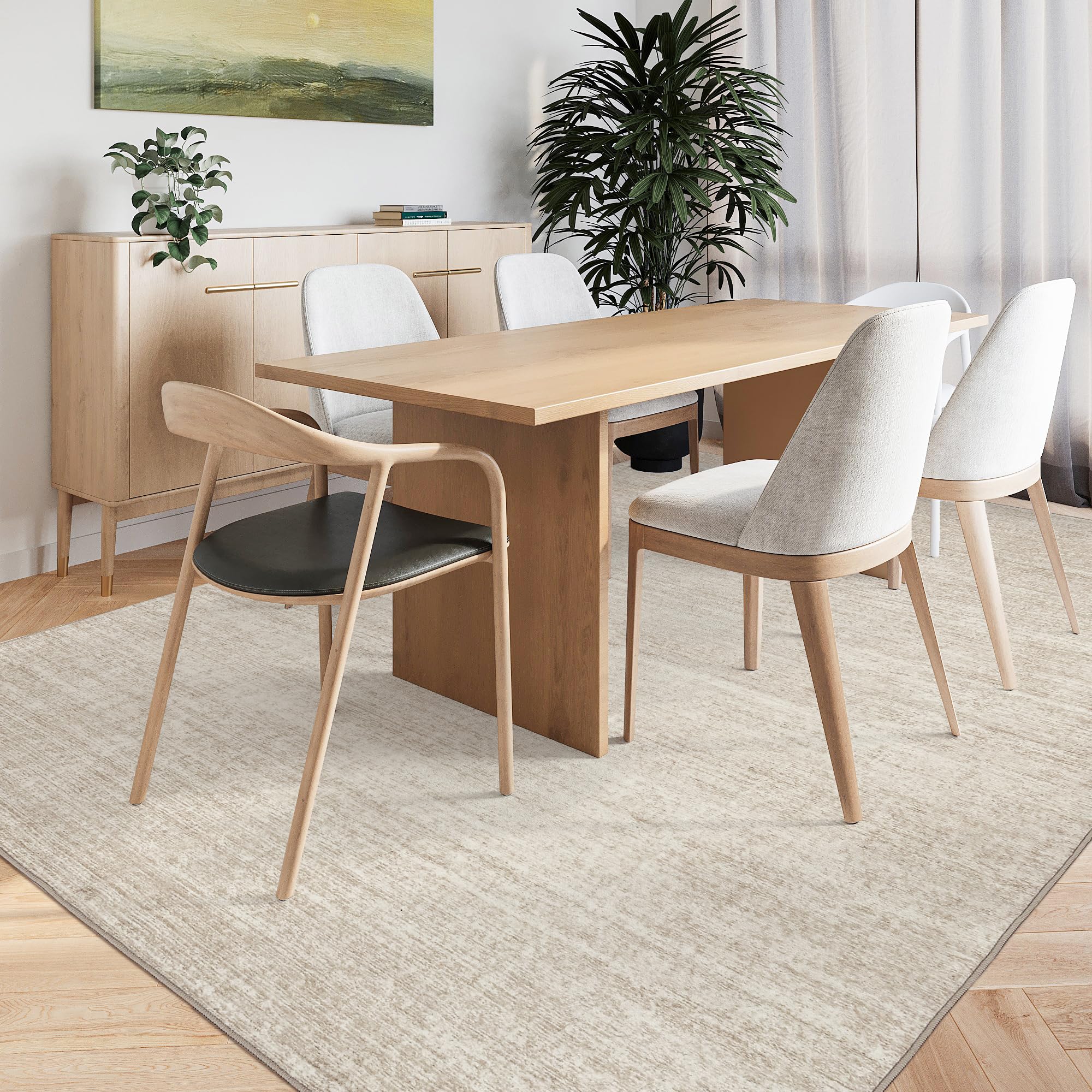 Valenrug Washable Rugs 5x7 - Stain Resistant 5x7 Area Rugs for Living Room, Non Slip Backing Printed Rugs for Bedroom, Folable Machine Washable Area Rug (5'x7', Beige)