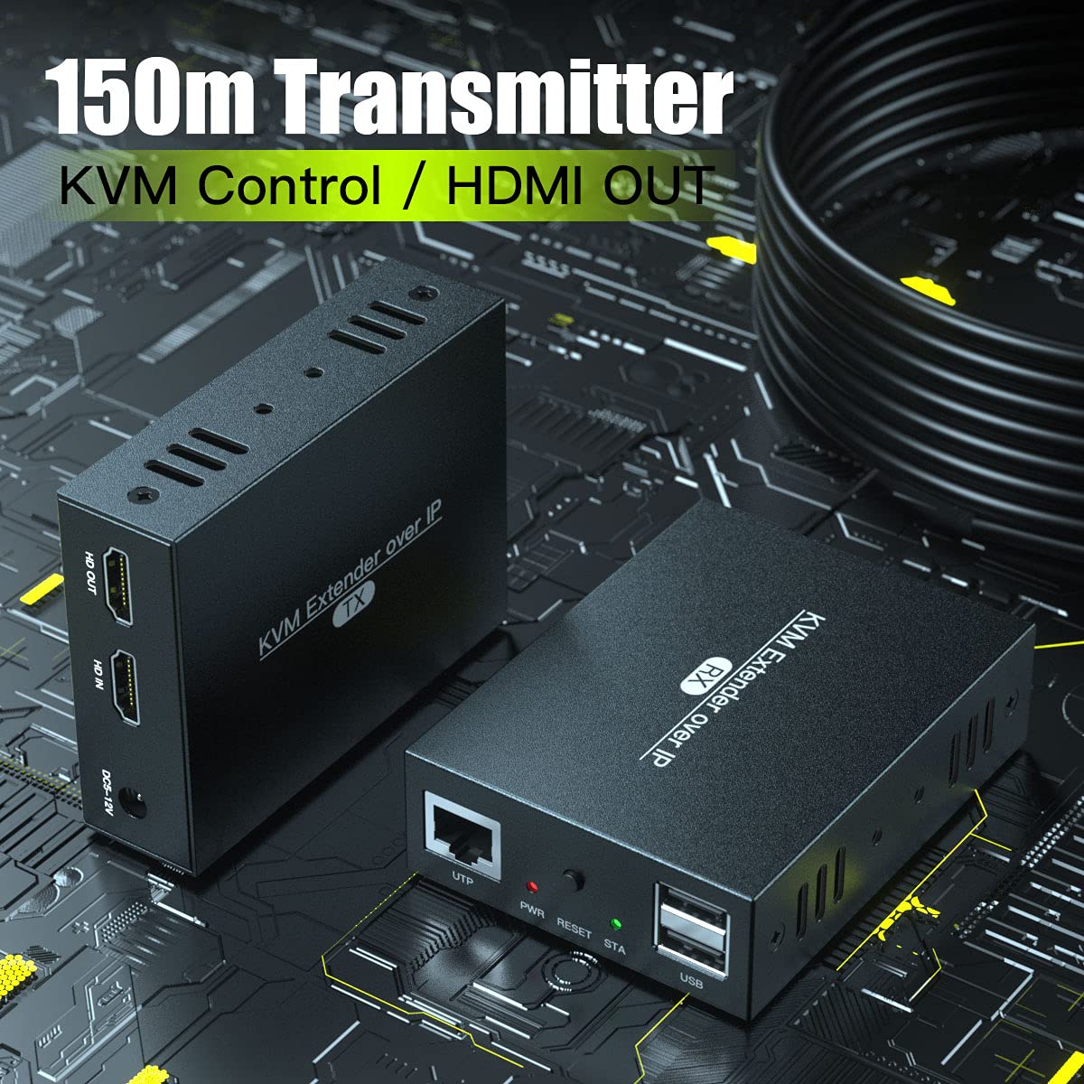 HDMI KVM USB Extender 150m Over Cat5e/6 Ethernet Cable Support Multiple Receivers, Mouse Keyboard Controlled DVR, NVR, Laptop, PC