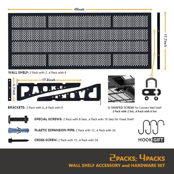 PAOKE New Type Garage Wall Shelving, Sturdy Heavy Duty Floating Shelves, 4 Pack Weighs up to 1000 lbs, Great Option for Saving Space in The Garage (2x3ft Black 4Pack)