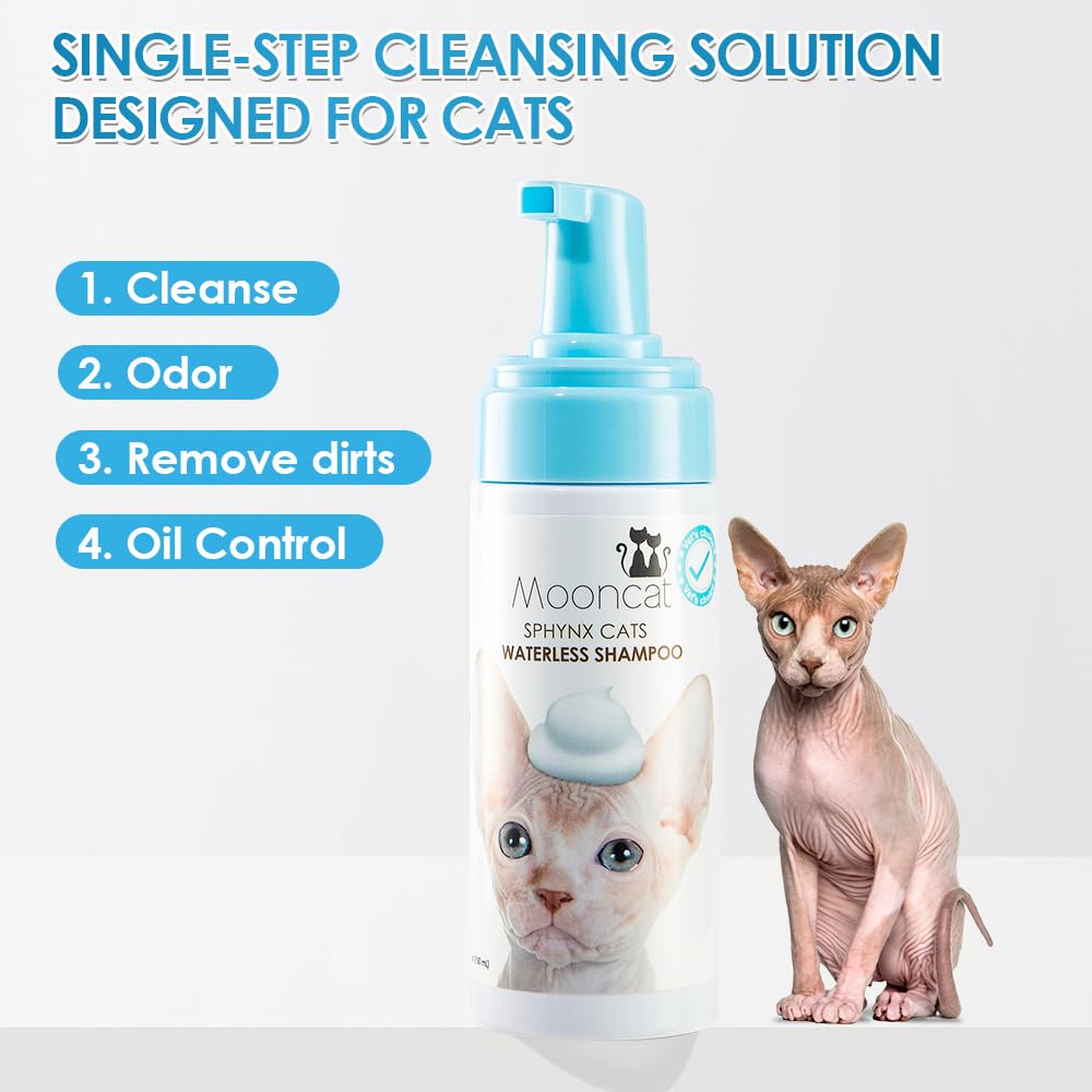 Mooncat Waterless Cat Shampoo, Licking Safe Dry Shampoo for Sphynx Cats |Mooncat Unscented Cat&Dog Wipes | Plant-Based Cat&Dog Grooming Supplies from Eye to Paw