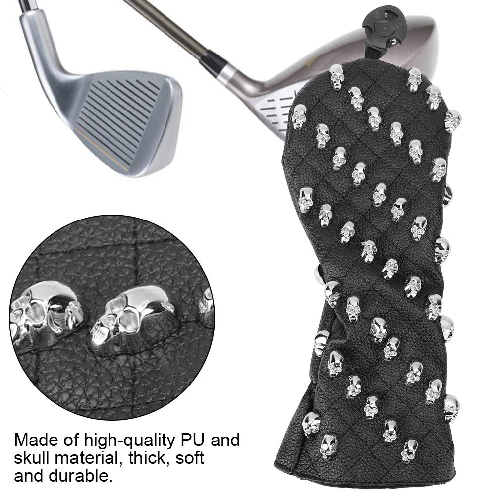 Golf Head Cover,Keenso Golf PU Skull Wooden Club Head Protector Cover Headcover Protector Accessory Black(M)
