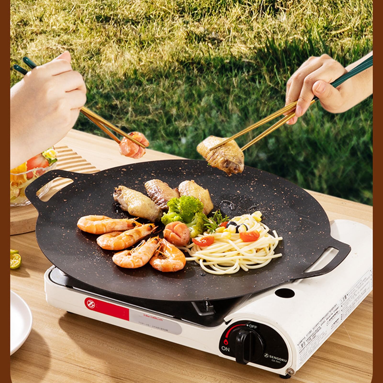 SunshineFace Grill Pan Korean BBQ Grill Pan Non-stick Grill Pan Circular Griddle Pan Korean BBQ Griddle Pan for Stove Top Restaurant Camping Gas Open Fire, 28CM