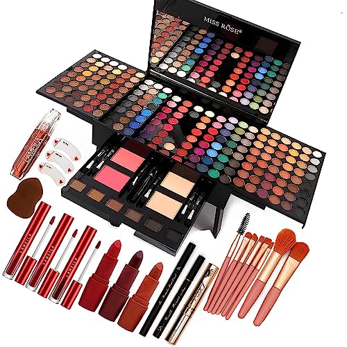 UNIFULL 190 Colors Makeup Pallet,Professional Makeup Kit for Women Full Kit,All in One Makeup Sets for Women&Beginner,include Eyeshadow,Lipstick,Compact Powder,Eyeliner,Glitter Powder,Concealer,makeup brush(004-Black)