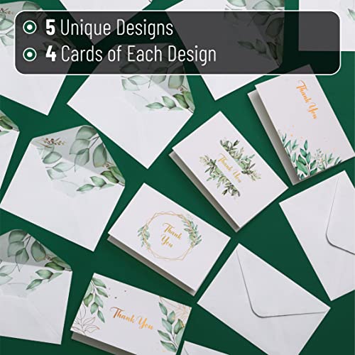 Mr. Pen- Thank You Cards with Envelopes, 20 Pack, 4β x 6β, Greenery Gold Foil Design, Thank You Notes with Envelopes Set, Thank You Cards Wedding, Blank Thank You Cards with Envelopes