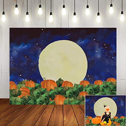 Halloween Pumpkin Field Photography Background Starry Sky Night Moon Halloween Backdrops Baby Shower Birthday Party Photo Studio Props Banner 7x5ft