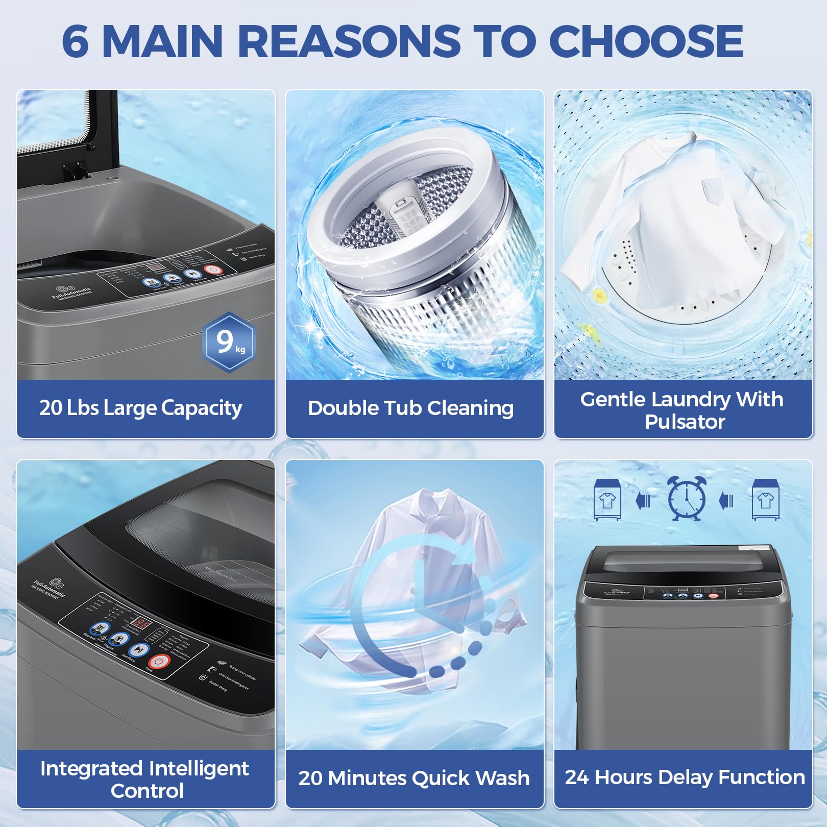 Nictemaw Portable Washing Machine, 20Lbs Capacity Full-Automatic Portable Washer Machine, 2.8Cu.ft Washer and Dryer Combo with 10 Programs & 8 Water Levels for Apartment, Dorms, RV-Glass Cover
