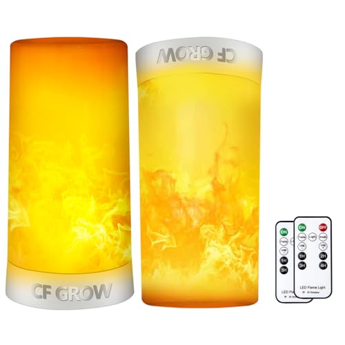 LED Flame Effect Light, Fireplace Light with Remote & Timer, USB Rechargeable Battery Operated Flame Lamp, Waterproof Dimmable 4 Modes Flameless Candle Light for Room Party Bar Decor 2 PCS