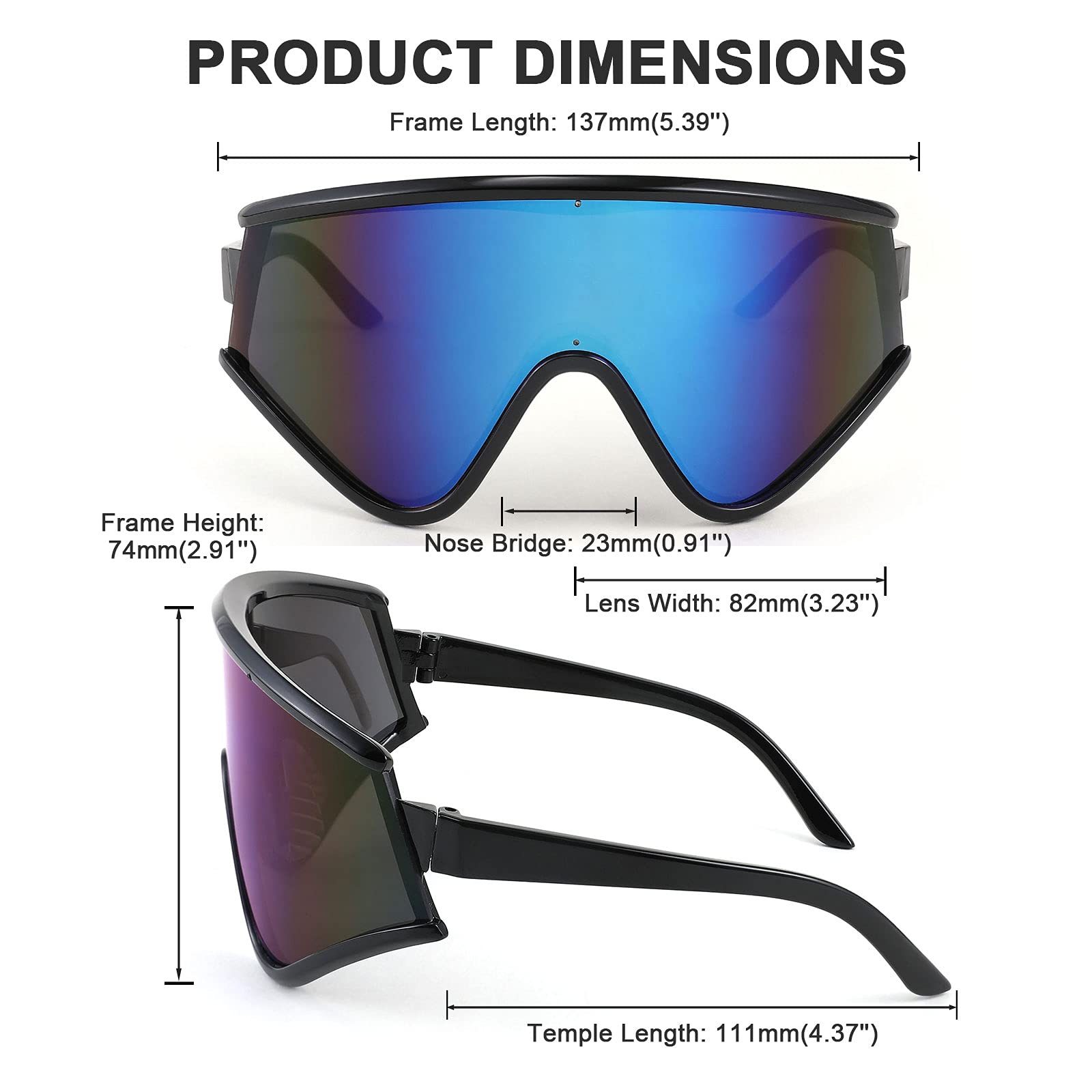 FEISEDY Shield Oversized Wraparound Sunglasses 80s One Piece Outdoor Trendy Sport Glasses Visor for Men Women B2791
