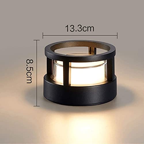 Mrdsre IP65 Waterproof Round Outdoor Garden Post Bollard Light Residential Lighting Column Lamp Aluminum Pathway Driveway Floor Lawn Landscape Lighting Decoration Pillar Lantern Stigma Lamps