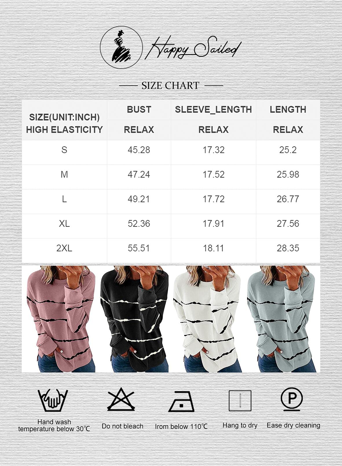 Happy Sailed Womens Casual Long Sleeve Round Neck Sweatshirt Tie Dye Printed Striped Pullover Tops,Small Black
