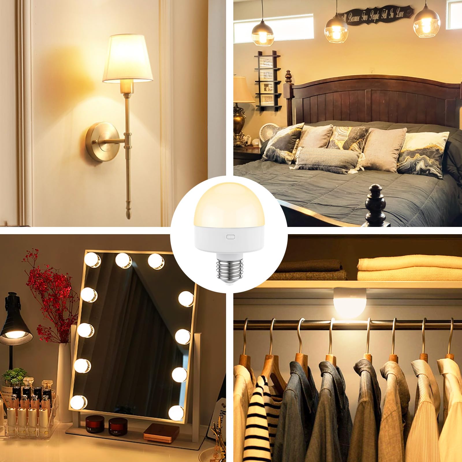 Rechargeable Light Bulbs with Remote,350LM Detachable E26 Battery Operated Light Bulb with Dimmable&Timer&15 Colors Selectable,Wireless Puck Emergency Lamp for Wall Sconce,Non-Hardwired,2-Pack