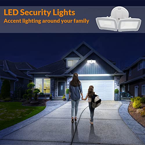 LEPOWER 3000LM Dusk to Dawn LED Security Light, 28W Flood Lights Outdoor with Photocell, 5500K White Light, IP65 Waterproof, 2 Adjustable Heads Exterior Outdoor Security Light for Garage, Backyard
