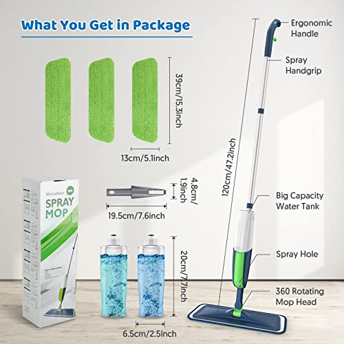 Spray Mops Microfiber Floor Mops for Floor Cleaning - MEXERRIS Wet Mops Dust Mop with 2 Refillable Bottle and 3 Microfiber Pads Wood Floor Cleaning Mop for Hardwood Laminate Ceramic Floors Cleaning
