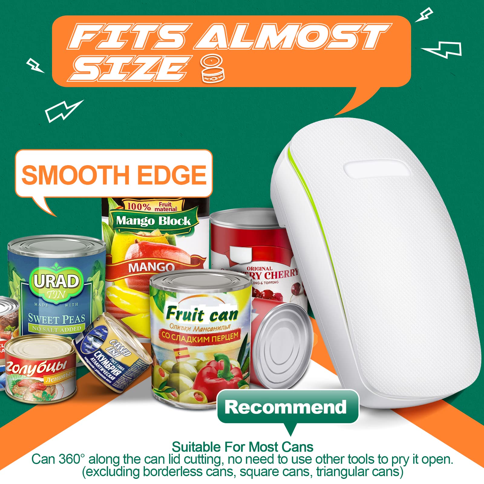 Electric Can Opener, One Touch Hand Free Can Openers, No Sharp Edge, Food-Safe, Automatic Handheld Can Openers for Kitchen Arthritis and Seniors, Kitchen Gadget & Gift for Almost Size Can