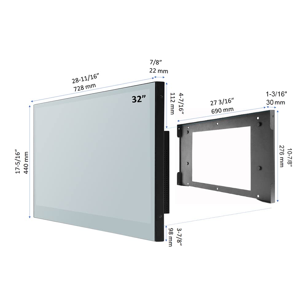 elecsung 32inch Smart Mirror TV for Bathroom IP66 Waterproof Android 11.0 System with Integrated HDTV(ATSC) Tuner and Built-in Wi-Fi&Bluetooth