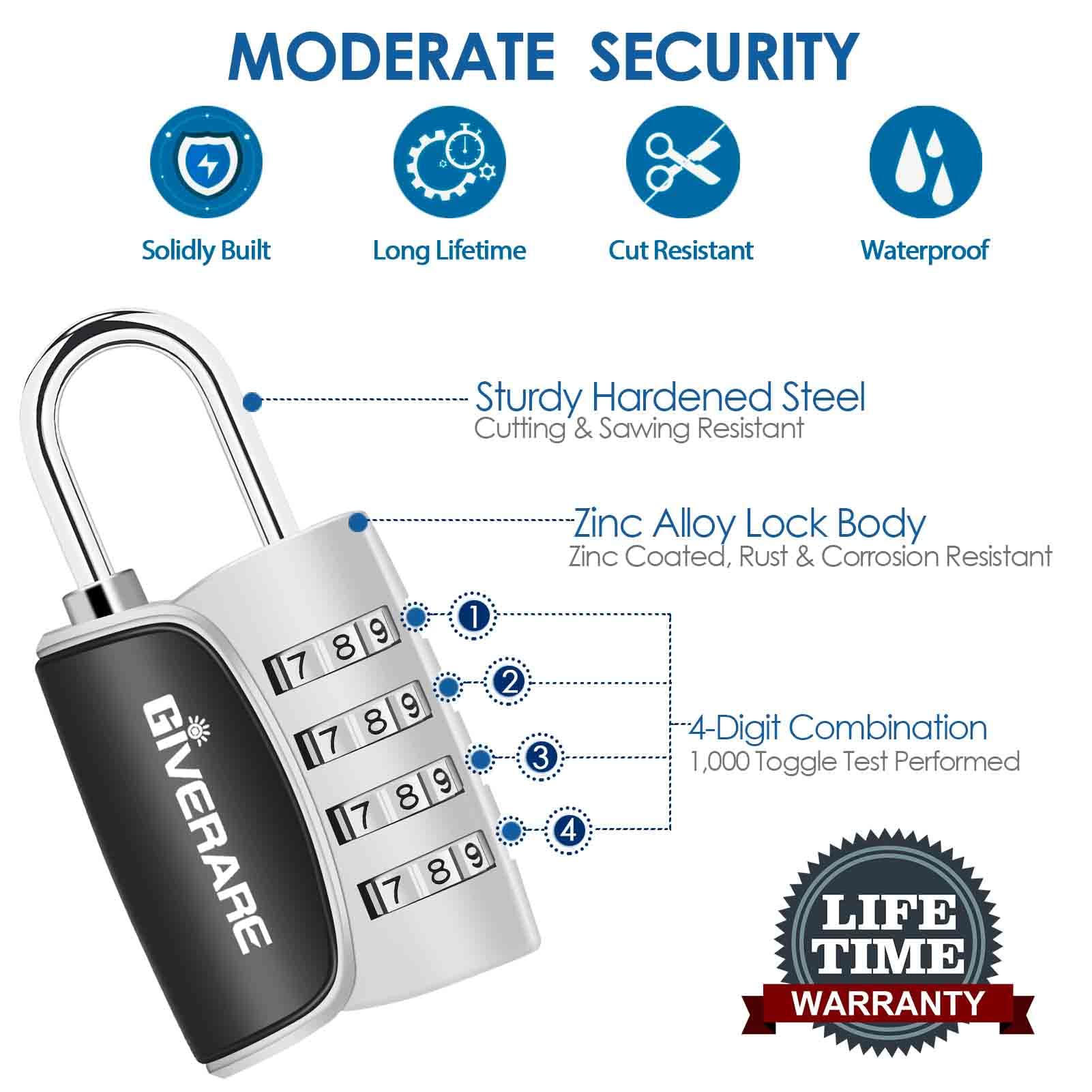GIVERARE 2 Pack Combination Lock, 4-Digit Padlock Keyless, Resettable Luggage Locks for Backpack, Gym & School & Employee Locker, Weatherproof Travel Lock for Fence, Backyard Gate, Hasp, Case-Silver