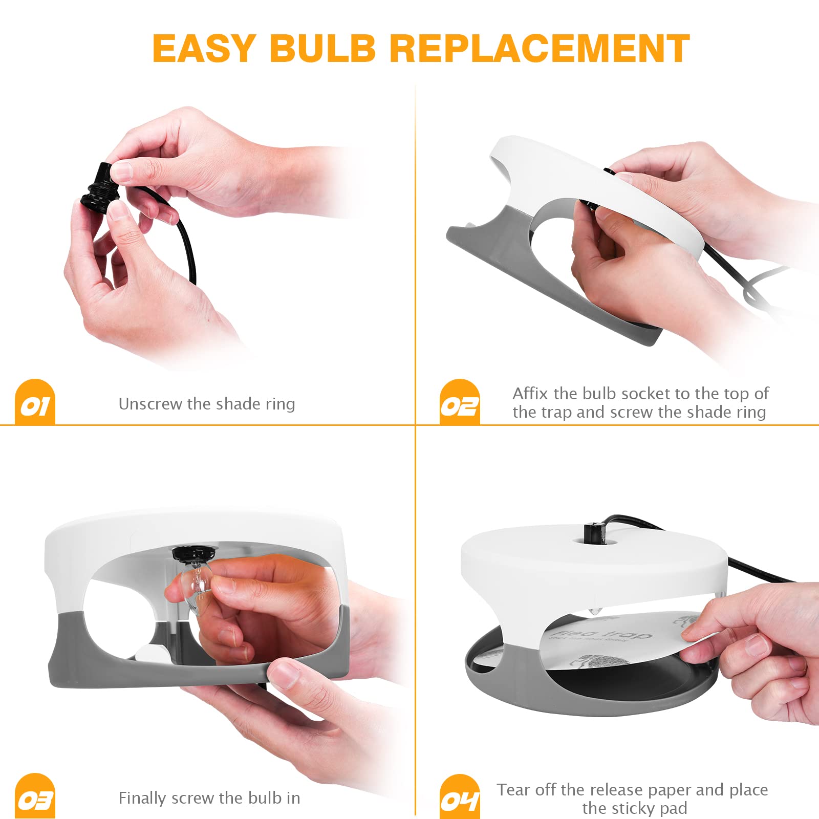 Flea Traps for Inside Your Home 2 Packs, Flea Light Trap for Indoor, Bed Bug Killer with Sticky Pads & Light Bulb Replacement, Natural Flea Insect Infestation Treatment Trap