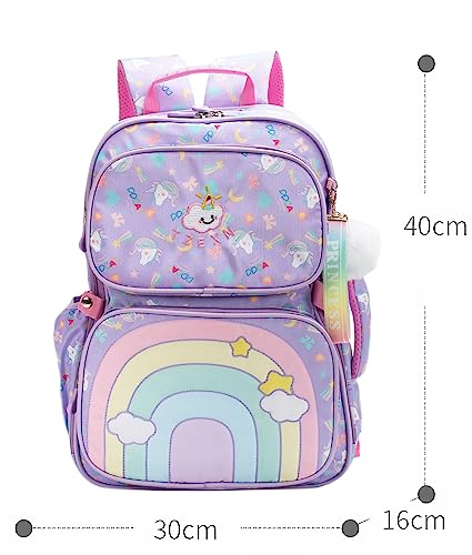 Rxudurp Girls Rainbow Backpacks Unicorn School Bags for Kids 6-8 Cute Bookbag Elementary School Backpack for Girls 8-12