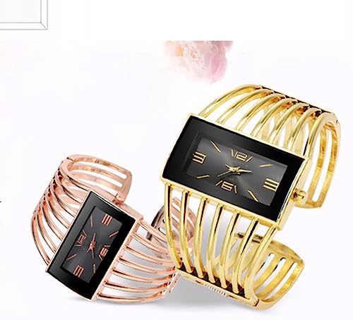 SENRUD Fashion Cuff Bracelet Watches for Women Luxury Rectangular Dial Analog Quartz Wrist Watch Gifts for Ladies (Gold Black)