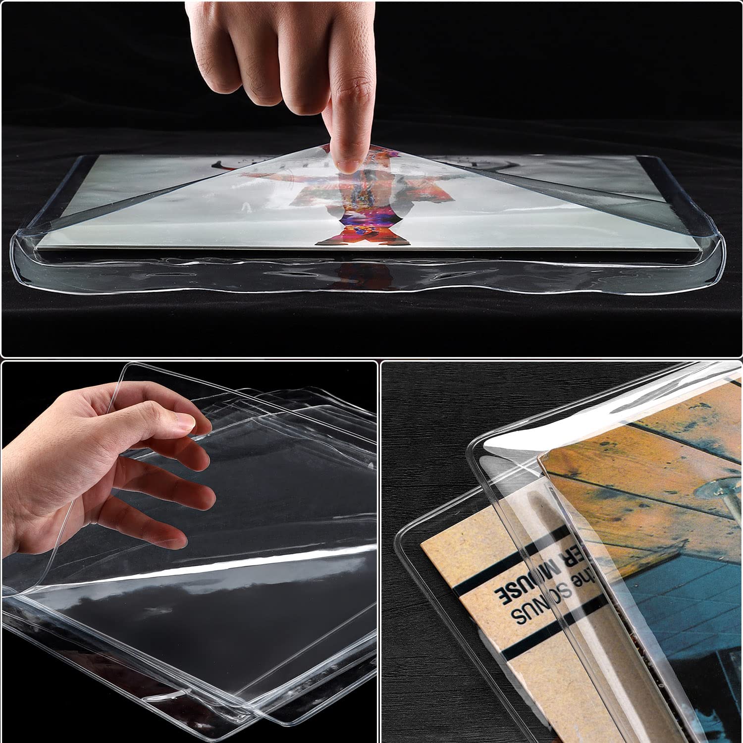 Facmogu 10PCS 12in Thicken PVC Record Protective Sleeves, Premium 180 Micron Clear PVC Outer Sleeves with Flap, Durable Record Outer Protective Sleeve for 33 RPM Album (NOT for Gatefold/Trifold Album)
