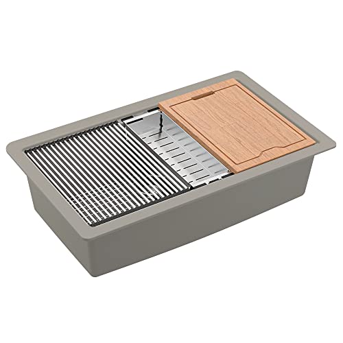 Karran QUWS-875 Undermount 32.5 in. Large Single Bowl Quartz Workstation Kitchen Sink in Concrete