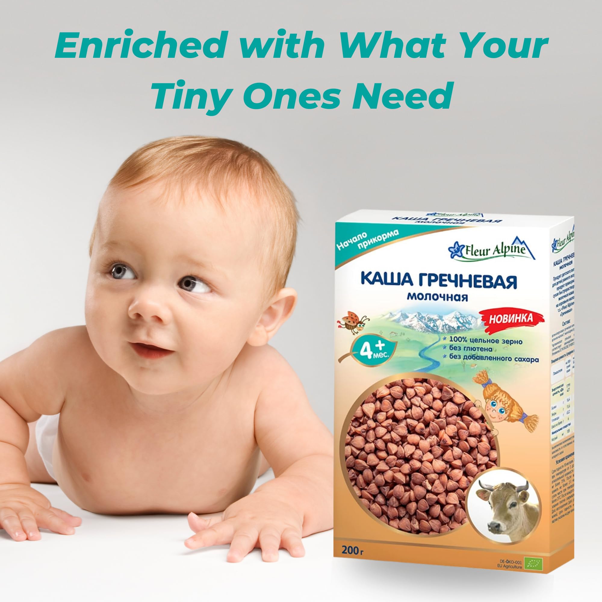 Fleur Alpine Buckwheat Cereal Bundle. Includes Two 7 Oz each Box and Modovik’s Shopping List. Made with 100% Organic Whole Grain Wheat for 4+ Months Old Babies with Bavarian Cow Milk. Healthy Natural Cereal Baby Food