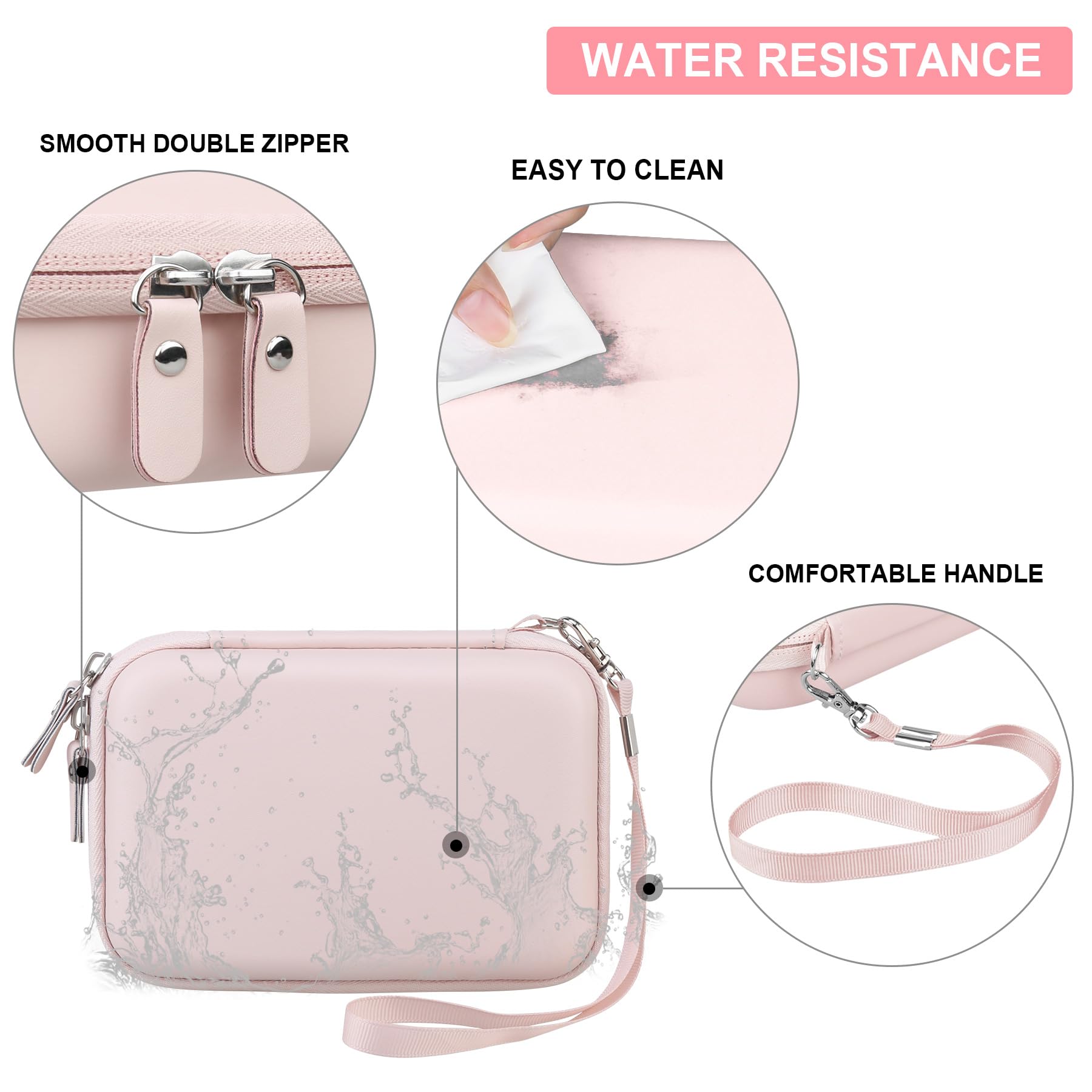 Supmay Hard Case for Memoking Mini Printer - Sticker Printer T02 Portable Thermal Printer Inkless Sticker Maker Machine, Storage Case with Mesh Pocket for T02 Thermal Paper Roll, USB Cable, Pink