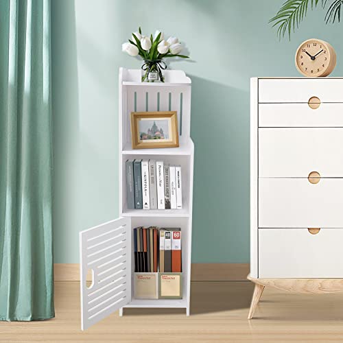 SENYAN Bathroom Storage Cabinet, Waterproof Freestanding Floor Cabinet Organizer with Doors and Shelves for Bedroom, Living Room, Kitchen,Entryway, Home Office, White