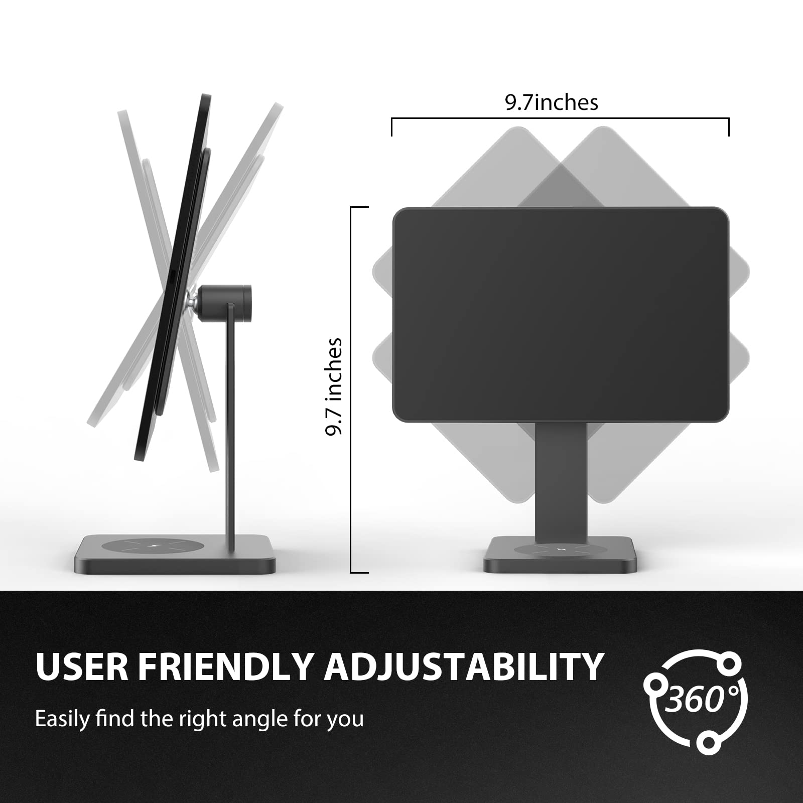 KU XIU 2 in 1 Magnetic iPad Pro Stand with Fast Wireless Charging Base,Adjustable Rotation Floating Tablet Holder for Desk,Aluminum Dock for iPad Pro 12.9 3rd/4th/5/6th Generation